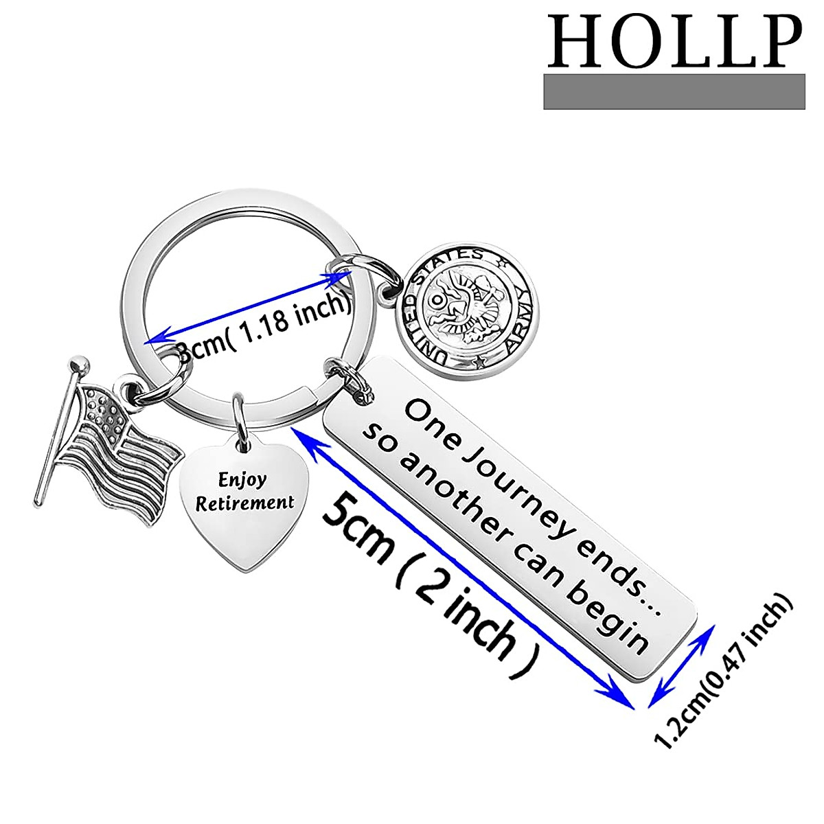HOLLP Retirement Gifts Army Retired Keychain with Patriotic American Flag Military Retirement Gifts for Army Veteran (Keychain)