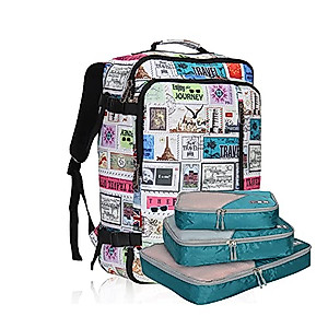 Hynes Eagle Carry on Backpack 38L Large Travel Backpack for Women Flight Approved Weekender Bag Laptop Backpack Men 15 inches Stamps with 3PCS Packing Cubes Set Teal