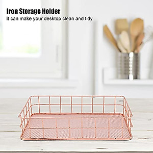 Fdit Storage Basket,Rose Gold Iron Storage Basket Organizer Shelf Storage Rack Desk Decor for Office,Home and Student Desk(D)