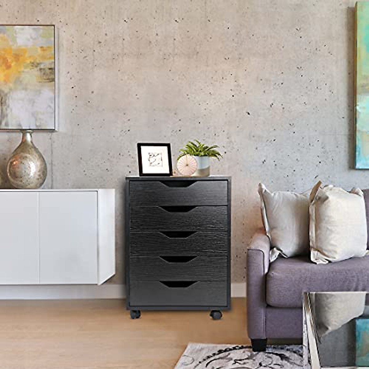 ZENY 5 Drawers Office Storage Cabinet with Casters Under Desk Cabinet Storage Desk Drawers, Home Furniture Drawer Cabinet Organizer Side Table