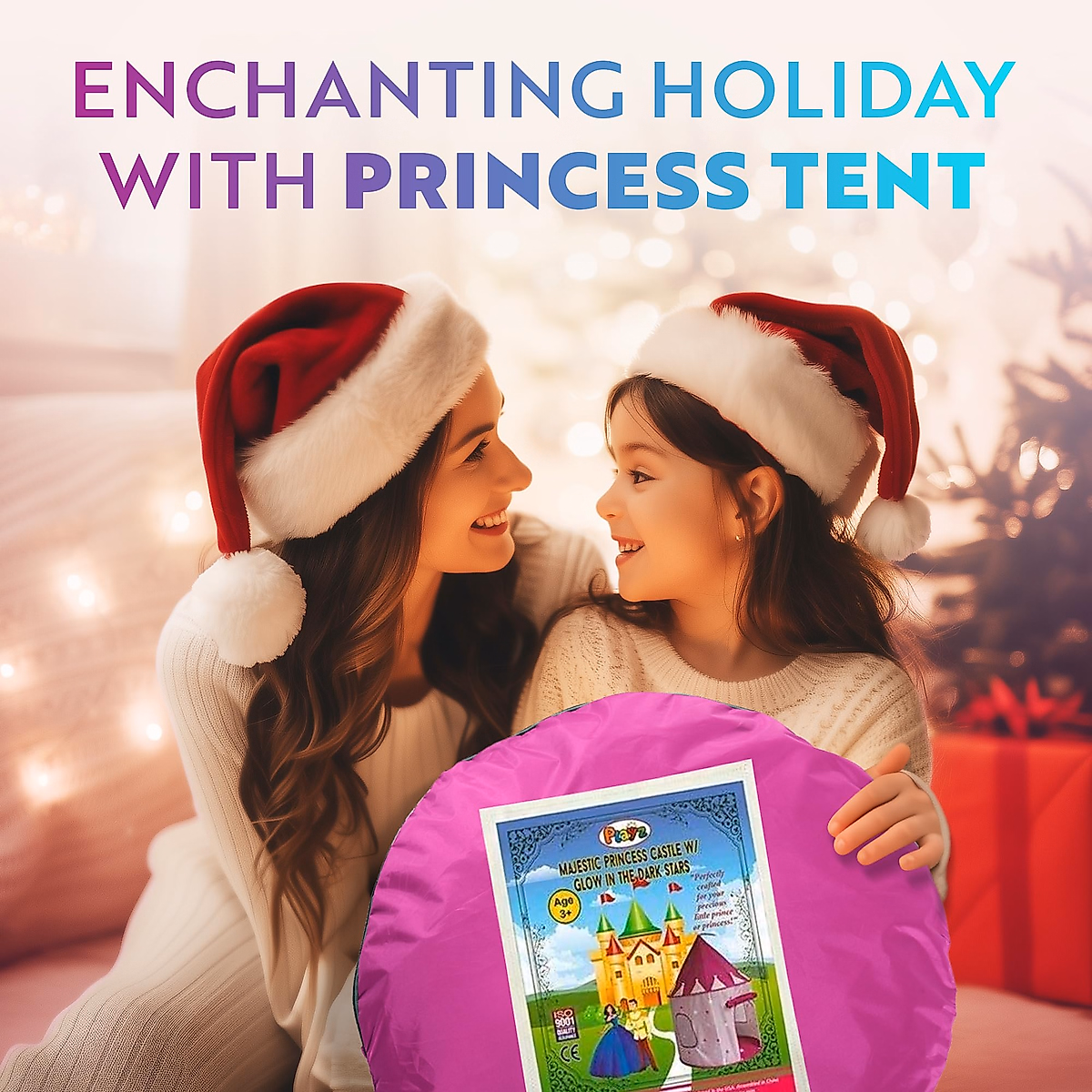 Playz 5-Piece Princess Castle Girls Pop Up Play Tent & Dress Up Costume Bundle - Playhouse Gift for Girls & Toddler for Indoor & Outdoor Use with Pink Fairy Tale Carrying Bag & Glow in The Dark Stars