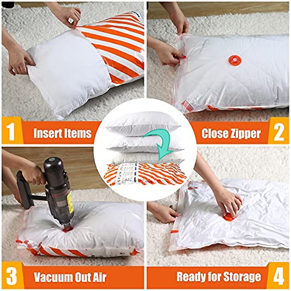 Vacuum Storage Bags Medium Space saver Bags 6 Pack (27.5” X 19.6”) With Handpump Space Saver Compression Seal Bags for Clothes, Quilts, Pillows, Double Zip Seal & Leak Valve