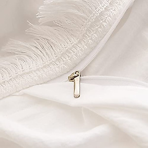 White Bedding Queen Boho Duvet Cover Set Shabby Chic Home Decor Tufted Tassel Beding Bohemian Farmhouse Bedding Set 1 Duvet Cover 2 Pillowcases (White, Queen)