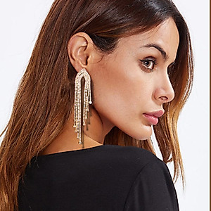 Rhinestone Tassel Earrings Dangling for Women Gold Hypoallergenic Long Tassel Drop Dangle Earrings for Wedding Prom