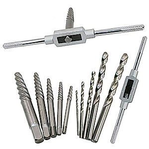 Loboo Idea 11 Pieces Damaged Screw Extractor Set, Remove Broken Head Screw & Bolt Screw Extractor Drill Bit Set, Adjustable Tap Die Wrench Stud Remover Screw Extractor Set (11 Pieces Screw Extractor)