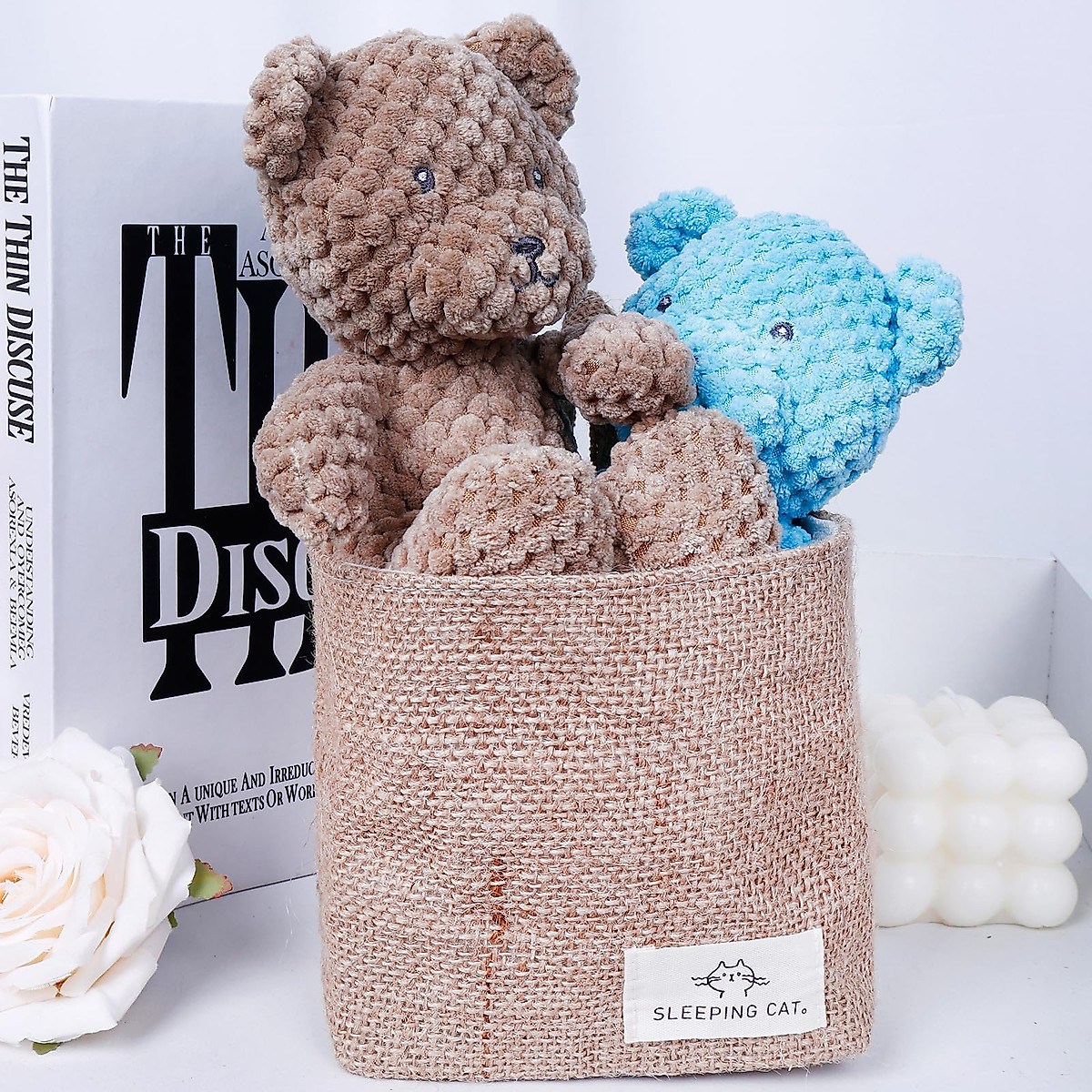 TENEBRALUX Small Cotton and Linen Hanging Storage Basket for Desktop, Ideal for Organizing Keys and Miscellaneous Items.