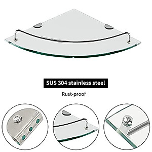 WAKLOND Bathroom Shelves, 2-Tier Glass Corner Shelf Wall Mounted,Corner Shower Shelf Tempered Glass Shelf for Storing Seasoning Bottle/Brush/Shower Gel/Soap/Shampoo (Silver) (Sliver-2)