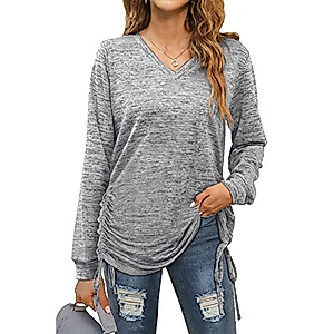 Tunic Tops to Wear with Leggings for Women V Neck Tops Basic Grey L