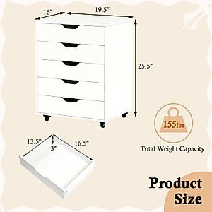 Giantex 5-Drawer Storage Cabinet, Mobile File Cabinet with Drawers, Wheels, Rolling Lateral Filing Cabinet Under Desk, Chest of Drawers, 19.5" x 16" x 25.5" Office Cabinet for Living Room, Study