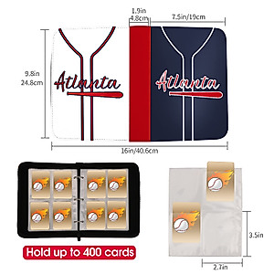 KivolFun Baseball Card Binder with Sleeves, 400 Pocket, Atlanta Navy, 3 Ring Binder Storage Book Folder Organizer for Kids Gift