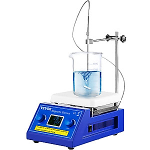 VEVOR Magnetic Stirrer Hot Plate, 5000ml Capacity 320°C/608°F Max Temp Ceramic Coated Lab Stirrer 200-2000RPM Digital Magnetic Stirrer with Support Stand, Temp Probe Sensor and Stirring Bar