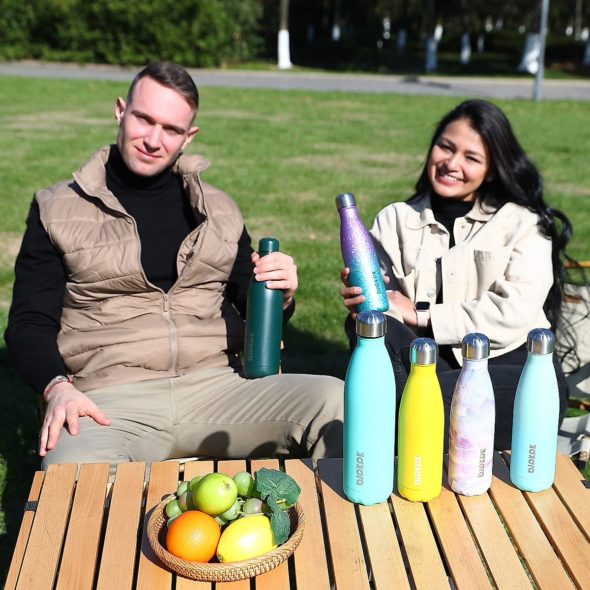 BJPKPK Insulated Water Bottles -17oz/500ml -Stainless Steel Water bottles, Sports water bottles Keep cold for 24 Hours and hot for 12 Hours,BPA Free water bottles, Turquoise