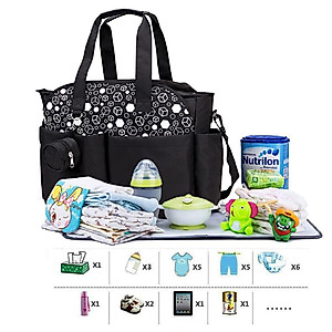 Diaper Bag Tote with Pacifier Case&Changing Station Upgrade Multi-Function Messenger Weekender Bag Baby Bag with Adjustable Shoulder Strap Insulated Pockets (N Black)