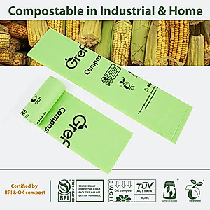 GreFusion Compostable Trash Bags for Kitchen Compost Bin 1.2 Gallon,150 Count,Compost Bags Small for Food Scrap Waste Bags for Countertop Bin Certified by BPI,ASTM D6400 and OK Compost