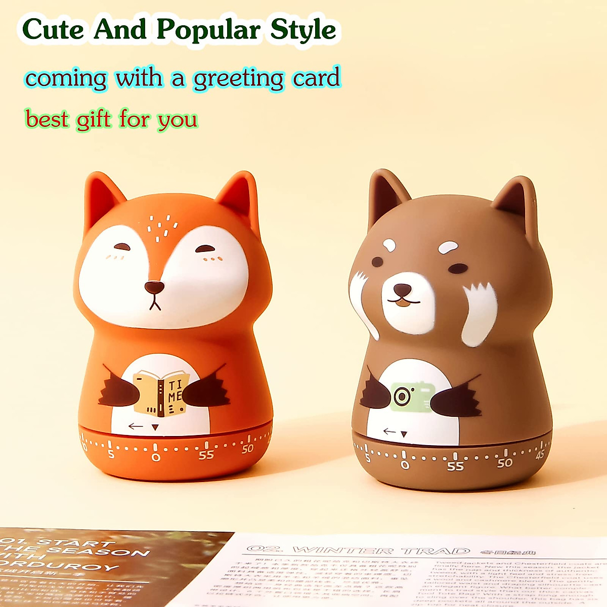 NUOSWEK Mechanical Kitchen Timer, Cute Animal Timer for Kids, Wind Up 60 Minutes Manual Countdown Timer for Classroom, Home, Study and Cooking (Orange Fox)