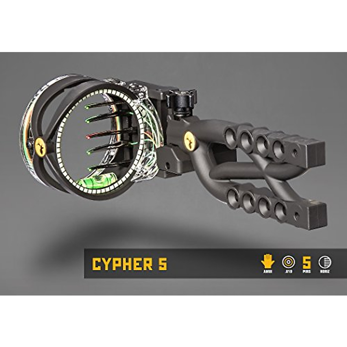 Trophy Ridge Cypher Archery Bow Sight - .019 Fiber Optic 5 Pin Sight, Tool Less Windage and Elevation Adjustability, Adjustable Rheostat Light, Ambidextrous