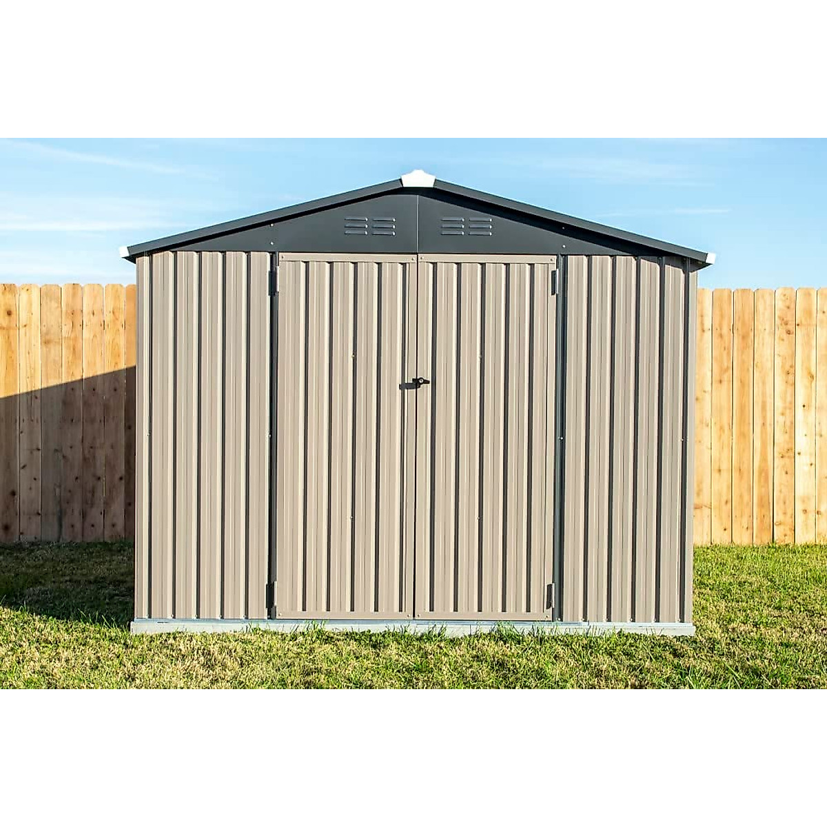 Cover-It 8x6 Metal Outdoor Galvanized Steel Storage Shed with Swinging Double Lockable Doors for Backyard or Patio Storage of Bikes, Grills, Supplies, Tools, Toys, for Lawn, Garden, and Camping, Tan