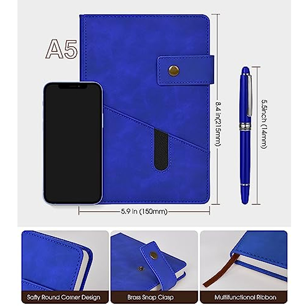 vfaejll A5 Lined Leather Journal Notebook for Men Women,5.9 X 8.4 Personalized Hardcover Journal with Pen,200 Pages 100 Gsm Thick Ruled Paper Daily Diary for School,Travel,Business,Work,Home,Writing