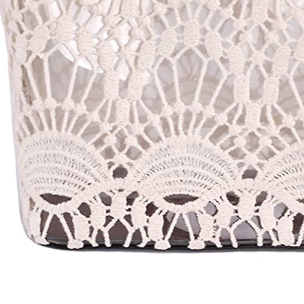 Women Lace Tote Vintage Solid Clear Bag Handbag with Off-White Cotton Lace Fabric