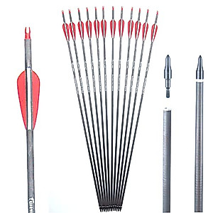 COLORFUL EAGLE 28/30/31 Inches Spine 300/400 Pure Carbon Arrows with Red and White Color for Recurve/Compound Bows Archery Hunting （Pack of 12） (Spine 400, 28 Inches)