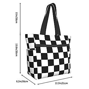 suzpngi black white check Casual Tote Bag Multi-functional Shoulder Bag for Gym Work Travel Shopping