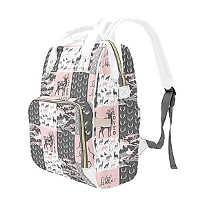 XOZOTY Little Antler Man Woodland Pink Diaper Bags with Name Waterproof Mummy Backpack Nappy Nursing Baby Bags Gifts Tote Bag for Women
