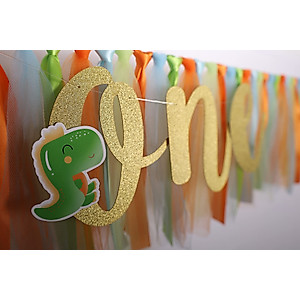 Dinosaur Highchair Banner for Baby - Party Theme Pull Flag, High Chair Fabric Garland, 1st First Birthday Banner, Photo Props, Handmade