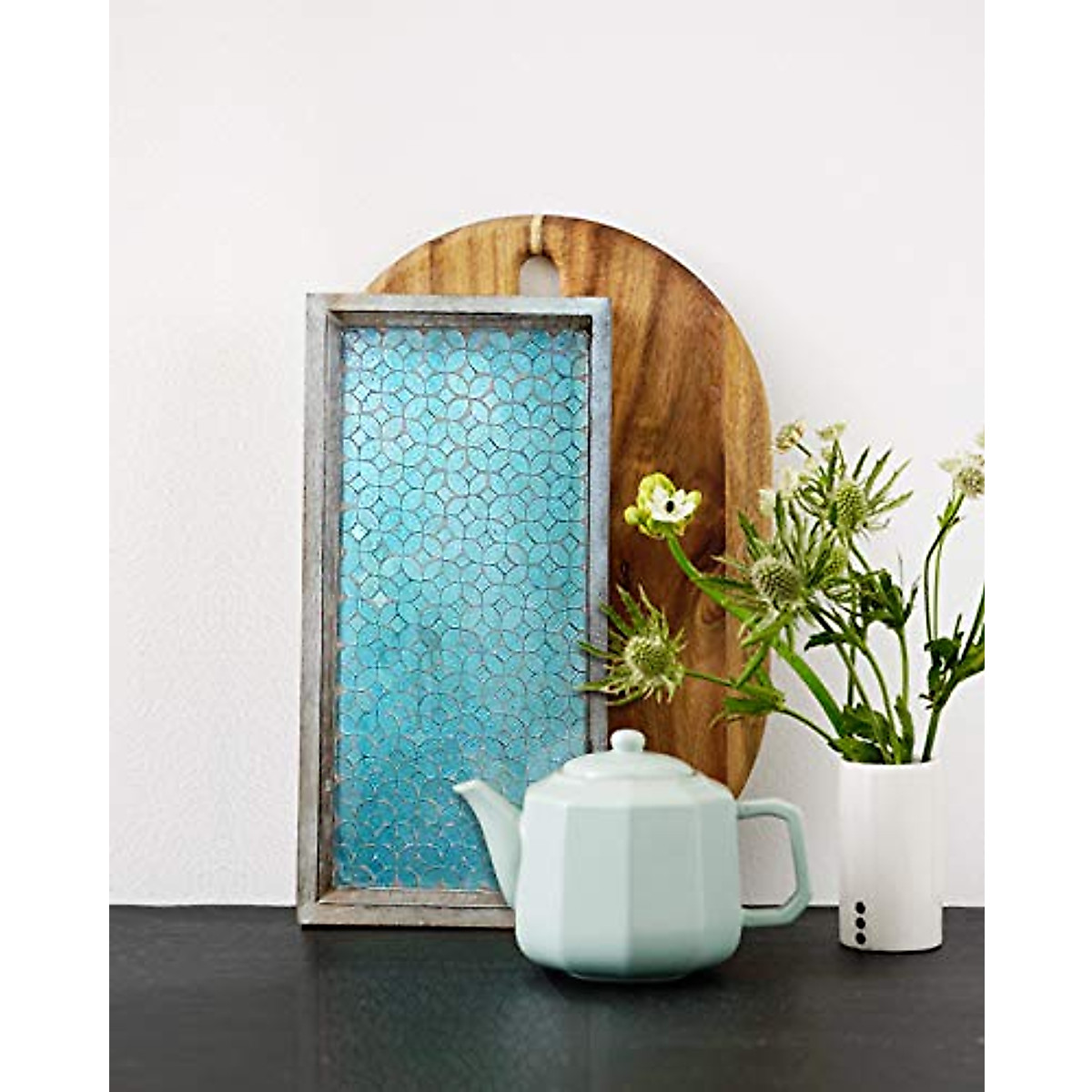 nu steel Luxury Aqua Marine Mirror Mosaic & Wood Tray for Bathrooms, Countertops, Jewelry, Perfume, Storage