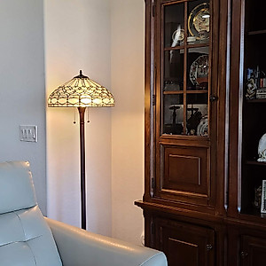 Amora Tiffany Style Floor Lamp Standing 62" Tall Stained Glass White Mahogany Antique Vintage Light Decor Bedroom Living Room Reading Gift AM222FL18 Lighting