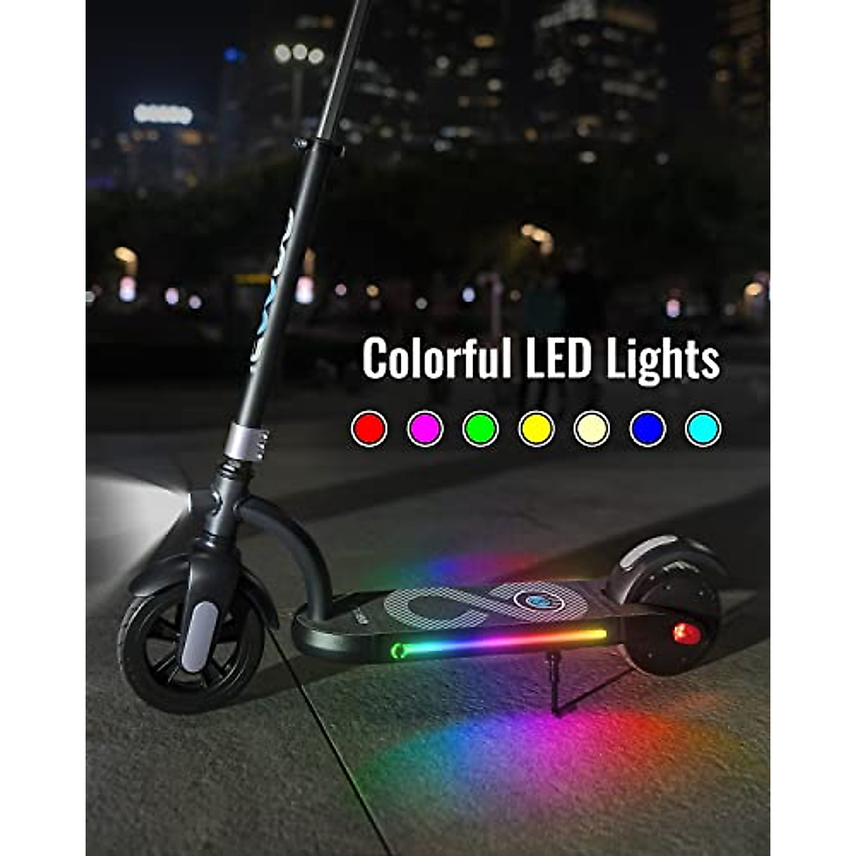Gyroor Kids Electric Scooter, with 200W Motor & LED Visible Display, Colorful Lights, Adjustable Speed and Height, 10 Mph & 10 Miles Range Electric Scooter, Electric Scooter for Kids Ages 8-12, Silver
