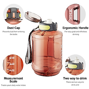TKK Half Gallon Water Bottle Jug with Straw Time Marker Big Bottle Dishwasher Safe 1/2 Gallon 64 Oz Jug BPA Free Tritan for Gym Yoga Travel Camping Outdoor Orange Pink
