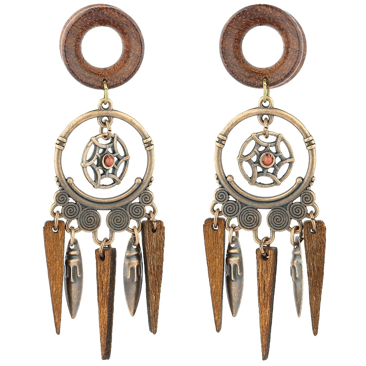 Balala 5/8 inch 16mm Bohemian Wood Dangle Ear Gauges Piercing Flesh Tunnels Plugs Statement Earrings