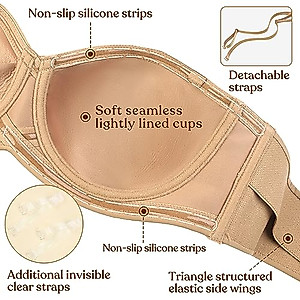 HSIA Strapless Bras for Women, Plus Size Bra with Underwire Lightly Lined Convertible Bandeau Bra for Big Large Busted