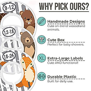 Baby Closet Size Dividers - Woodland Nursery Closet Dividers for Baby Clothes - Fox Deer Bear Hedgehog Beaver Nursery Decor - Baby Closet Dividers for Boy or Girl - [Woodland] [Grey/Gray]