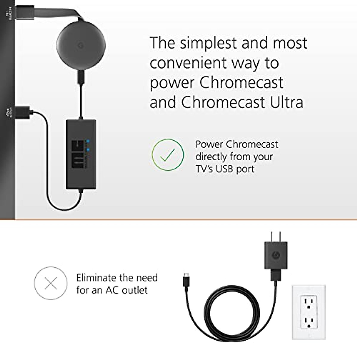 Mission USB Power Cable for Chromecast and Chromecast Ultra (CHROMECAST NOT Included)