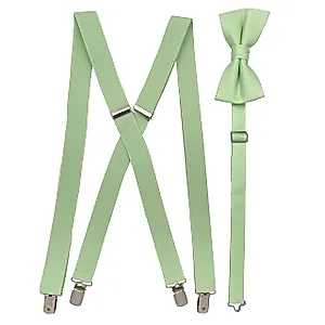 Spencer J's Men's X Back Suspenders & Bowtie Set Variety of Colors (Celery)