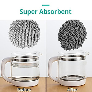 LIUVTILB Fuzzy Ball Towels,2 Pack Hanging Bathroom Hand Towels Super Fluffy Chenille Ball Towels, High Absorbent Hand Towels to Dry Your Hand Instantly (Gray + White)