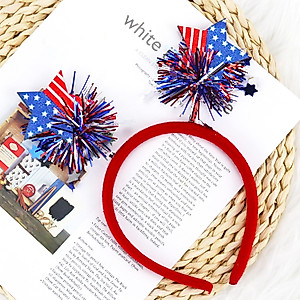 HIFANMM 4th of July Headband Independence Day Hair Accessories Patriotic Party Hair Supplies USA Flag Star Design Blue Red Ribbon Stars Hair Decoration Cute Hair Hoop for Women Girls Kids 1 Pcs