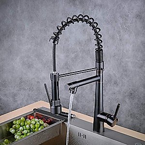 Kitchen Faucet Commercial Style Sturdy Pre Rinse Spring Pull Down Kitchen Sink Faucet with Sprayer,Oil Rubbed Bronze, Beelee BL7092B