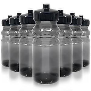 CSBD 20 oz. Bulk Water Bottles, 10 Pack, Made in USA, Blank Plastic Reusable Water Bottles for Gym, Cycling, BPA Free, Plastic Water Bottles Pull Top Cap for Sports, Translucent Smoke
