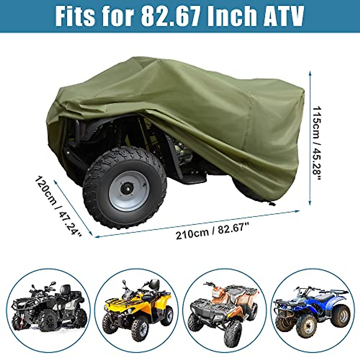 X AUTOHAUX ATV Cover for Polaris Scrambler 850 XP 1000 for Yamaha Grizzly Oxford All Season Weather Waterproof Outdoor Protection 4 Wheeler Covers Quad Cover fit Most 250CC-600CC Green