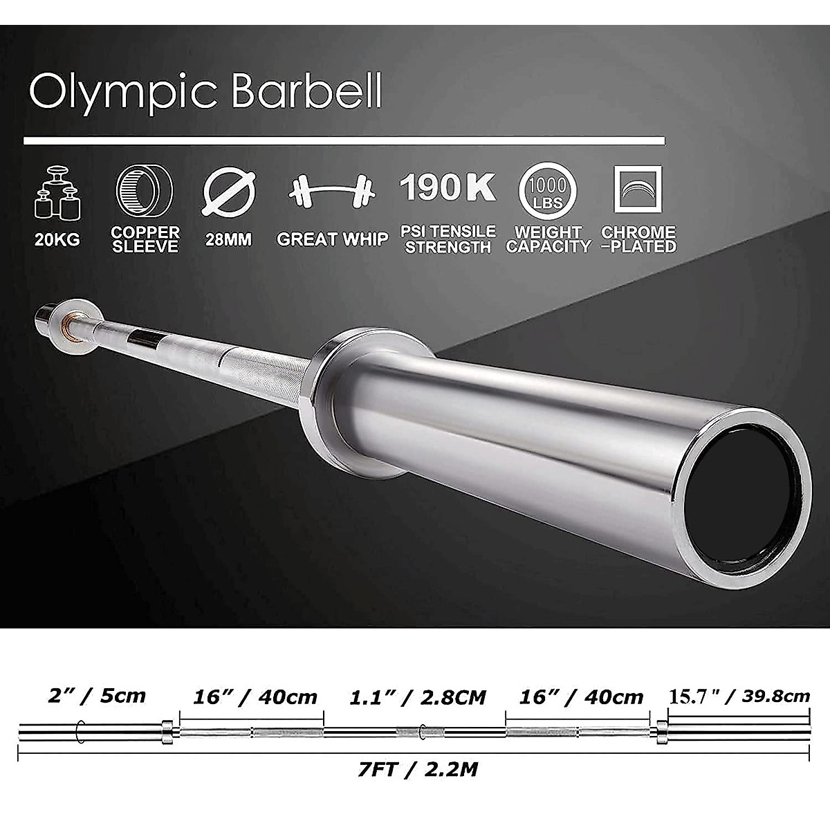 AMGYM Color Bumper Plates Set with 7 Foot 1000 LB Capacity Olympic Barbell, Color Rubber Weight Plates with Steel Insert, Chrome Bar for Weightlifting Powerlifting(160LB + Bar)