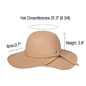 Vintage Fedora Floppy-Hat Kids Girl's Wide Brim Felt Bowler-Hat for 3-8 Years Old (Camel, 5-9 Years)