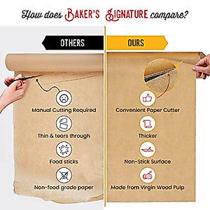 Unbleached Parchment Paper Roll 15 in x 210 ft 260 Sq.Ft Paper Baking Paper by Baker’s Signature | Silicone Coated – Will not Soak Through or Burn – Non-Toxic & Comes in Convenient Packaging