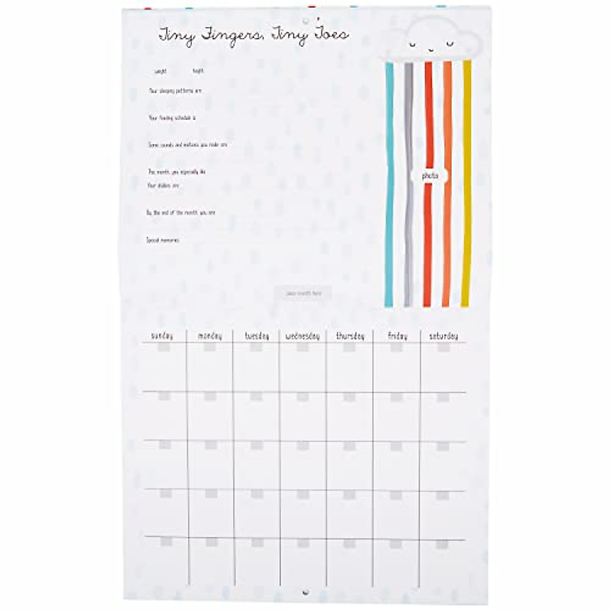 C.R. Gibson BA3-24545 You are My Sunshine Gender Neutral Baby's First Year Keepsake Calendar, 11" W x 18" H Open, Multicolor