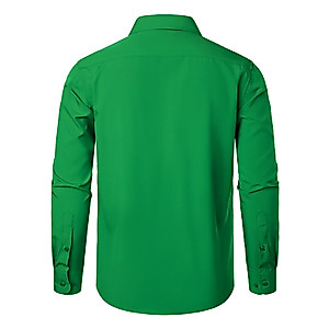 ZEROYAA Men's Regular Fit Dress Shirt Solid Wrinkle-Free Long Sleeve Casual Business Button Up Shirts with Pocket ZSSCL05-Shamrock Green Medium