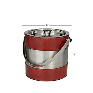 The Novogratz Leather Handmade Ice Bucket with Lid, 8" x 7" x 12", Red