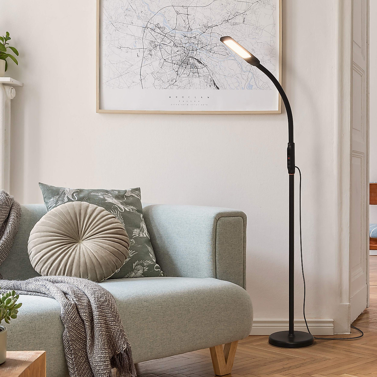 Brightech Vista 3-in-1 Desk Lamp for Living Rooms, LED Floor Lamp, Tall Lamp with Remote Control, Work Light for Documents, Standing Lamp with Flexible & Adjustable Gooseneck for Reading and Crafts