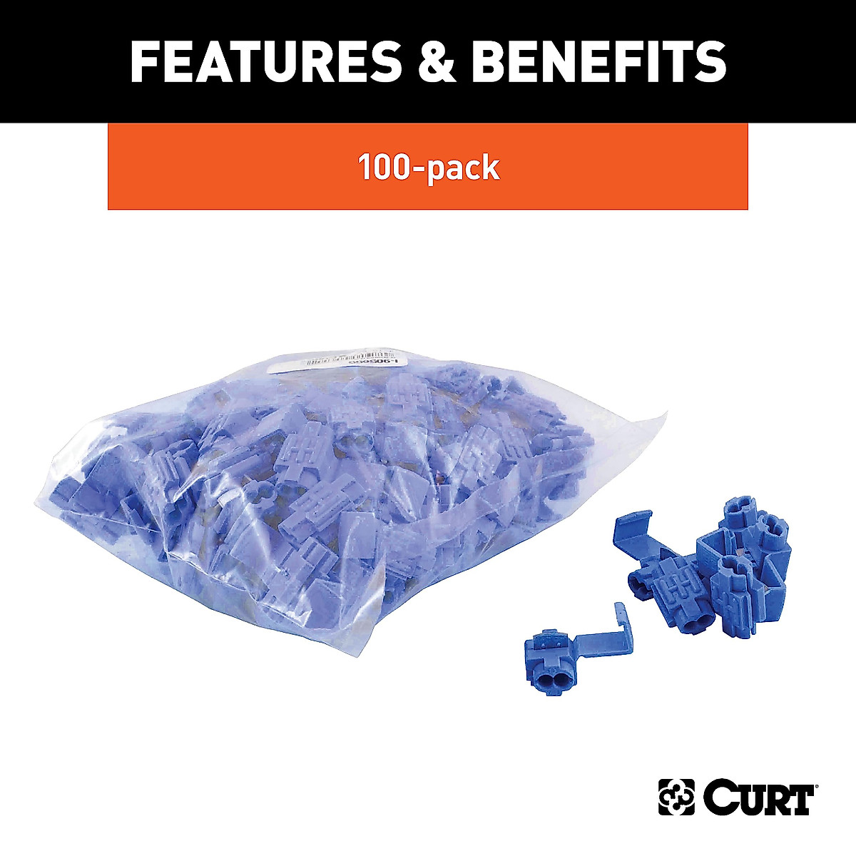 CURT 58280 18-14 Gauge Blue Scotch Snap Lock Wire Connectors, 100-Pack