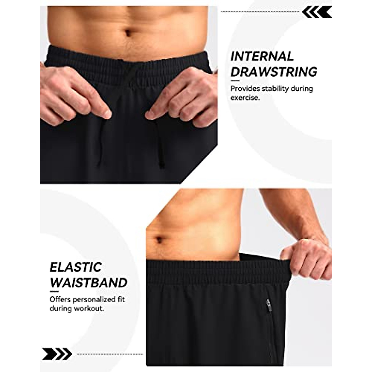 Pudolla Men's Running Shorts 5" Lightweight Gym Shorts for Men Workout Athletic Casual with Zipper Pockets(Black Large)